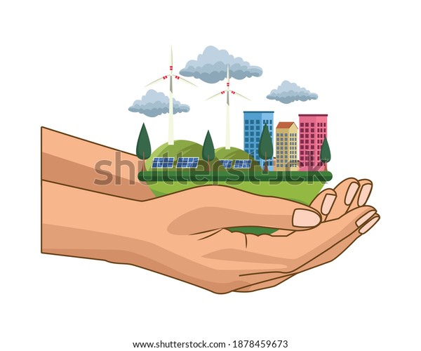 Hands Human Lifting Green City Vector Stock Vector (Royalty Free ...