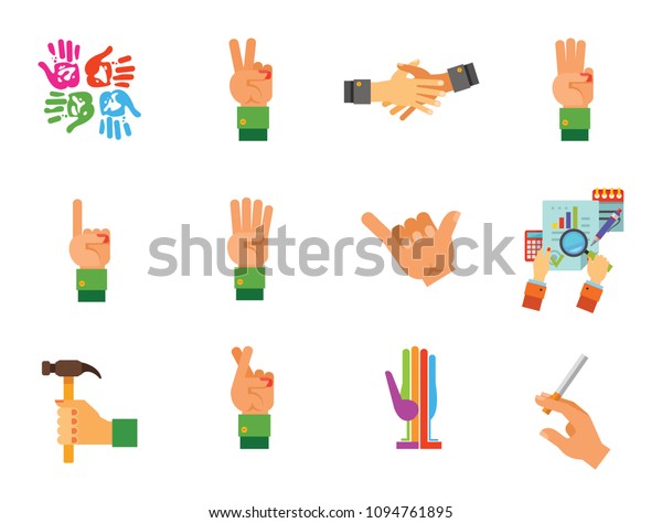 Hands Icon Set Handprints Hand Hammer Stock Vector (Royalty Free ...