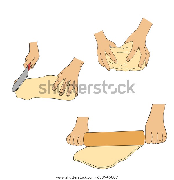 Hands Knead Dough Line Drawing Isolated Stock Vector (Royalty Free ...