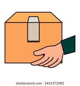 Hands Lifting Box Carton Packing Delivery Stock Vector (Royalty Free ...
