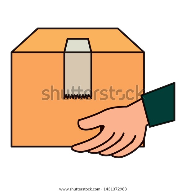 Hands Lifting Box Carton Packing Delivery Stock Vector (Royalty Free ...