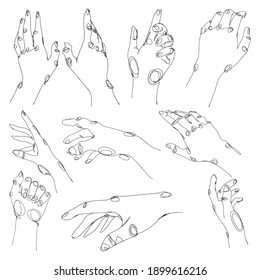 Hands Line Art Set Vector Illustrations: เวกเตอร์สต็อก (ปลอดค่า ...