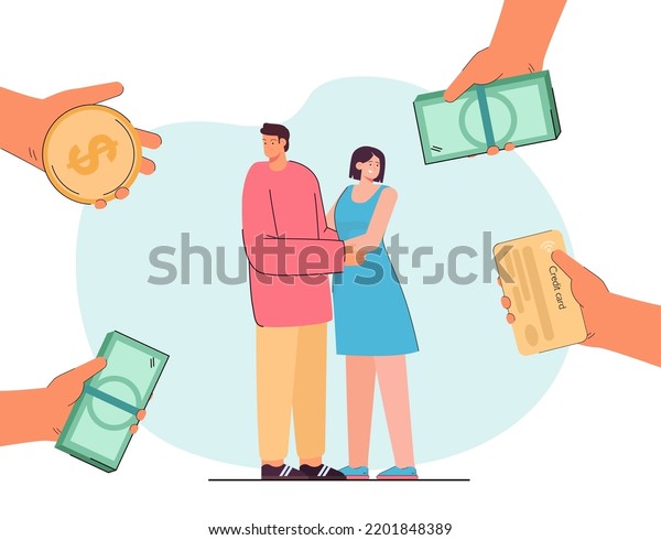 Hands Offering Money Hugging Husband Wife Stock Vector (Royalty Free ...