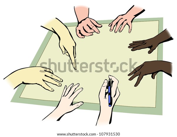 Hands People Different Races Working Together Stock Vector (Royalty ...
