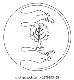 Hands Protect Tree Logo Drawn One Stock Vector (Royalty Free) 1578943468