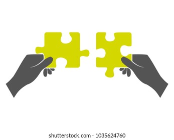 Hands Put Together Two Puzzle Isolated Stock Vector (Royalty Free ...