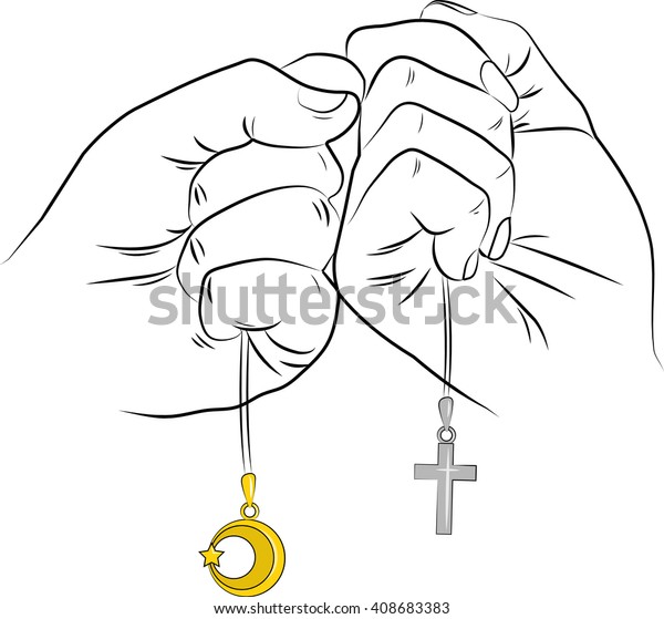 Hands Religious Different Religions Hold Symbols Stock Vector (Royalty ...