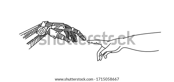 Hands Robot Human Hands Touching Fingers Stock Vector (Royalty Free ...