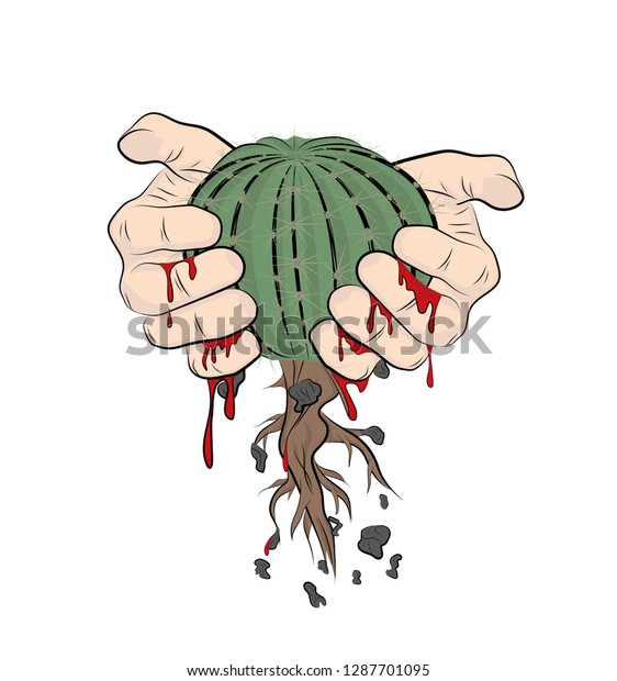 Hands Squeeze Cactus Blood Flowing Vector Stock Vector (Royalty Free ...