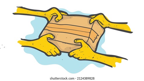Hands Take Give Package Drawing Illustartion Stock Vector (Royalty Free ...