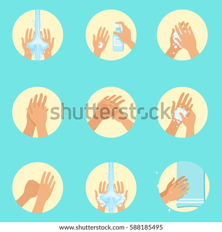 Hands Washing Sequence Instruction Infographic Hygiene 스톡 벡터(사용료 없음 ...
