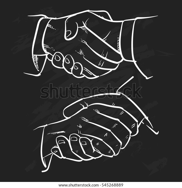 Handshake Drawing On Black Background Successful Stock Vector (Royalty ...