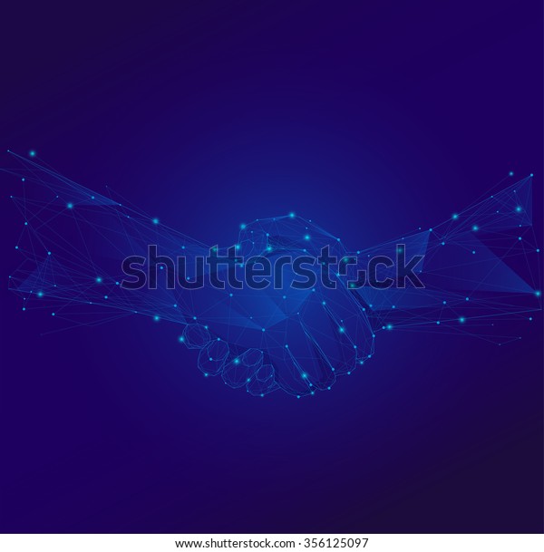 Handshake Sign Iconpolygonal Blue Hands Vector Stock Vector (Royalty ...