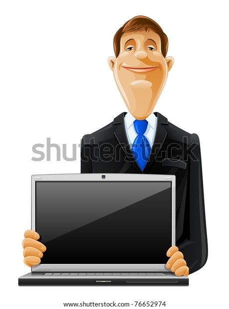 Handsome Man Laptop Vector Illustration Isolated Stock Vector (Royalty ...