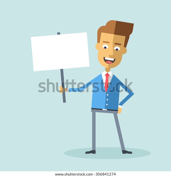 Handsome Manager Holding Poster Cartoon Character Stock Vector (Royalty ...