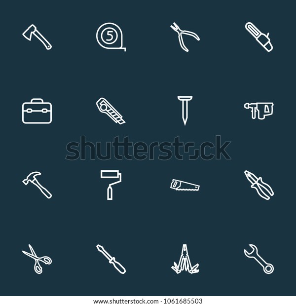 Handtools Icons Line Style Set Tape Stock Vector (Royalty Free ...