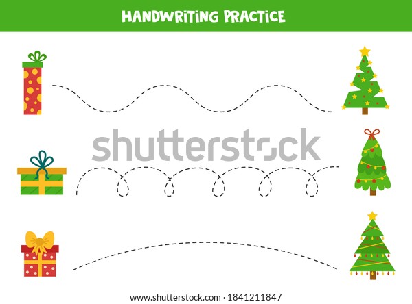 Handwriting Practice Christmas Trees Gift Boxes Stock Vector (Royalty ...