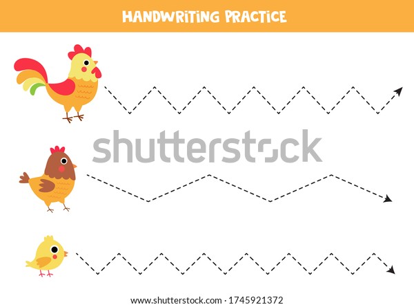 Handwriting Practice Cute Cartoon Hen Rooster Stock Vector (Royalty ...