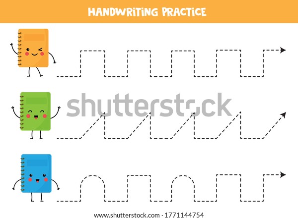 Handwriting Practice Cute Kawaii Notebooks Tracing Stock Vector ...