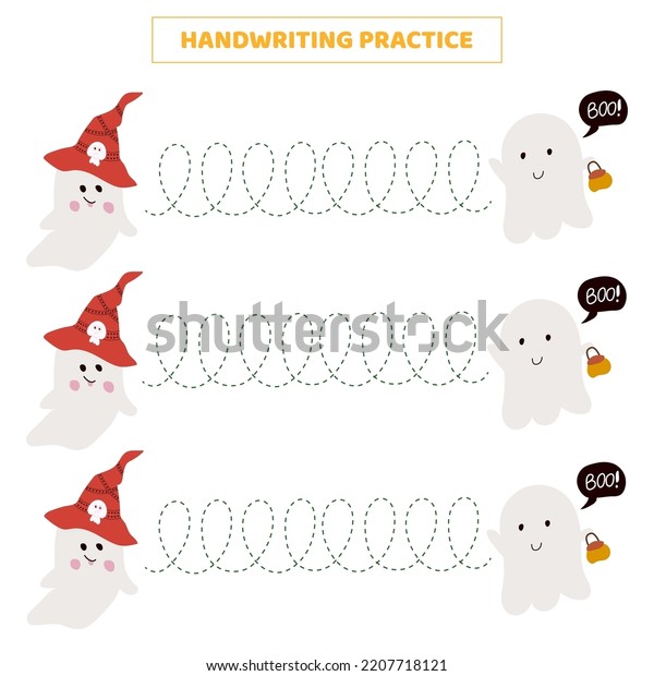 Handwriting Practice Kids Cartoon Ghosts Stock Vector (Royalty Free ...