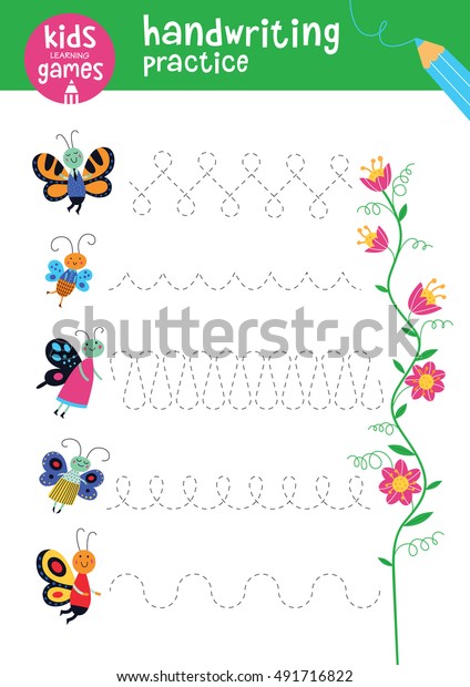 Handwriting Practice Kids Learning Games Collection Stock Vector ...