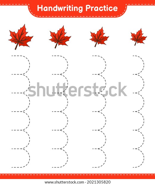 Handwriting Practice Tracing Lines Maple Leaf Stock Vector (Royalty ...