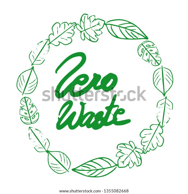 Handwriting Zero Waste Slogans Handdrawn Leaves: เวกเตอร์สต็อก (ปลอดค่า ...