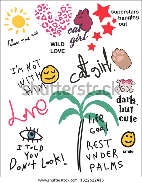 Handwritten Doodles Sticker Set Stock Vector (Royalty Free) 1322622413 ...