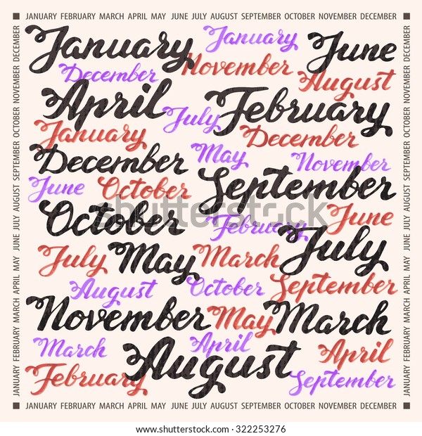 Handwritten Names Months Different Colors Calligraphy Stock Vector ...