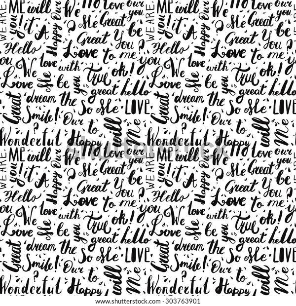 Handwritten Vintage Ink Words Vector Seamless 库存矢量图（免版税）303763901