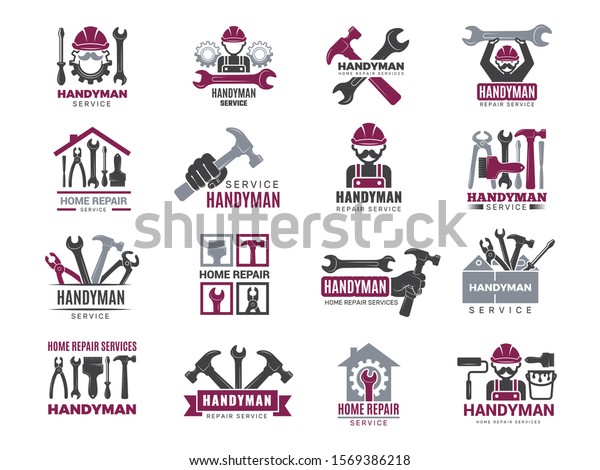 Handyman Badges Builders Workers Contractor Symbols Stock Vector ...