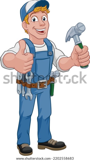 Handyman Carpenter Builder Cartoon Man Holding Stock Vector (Royalty ...