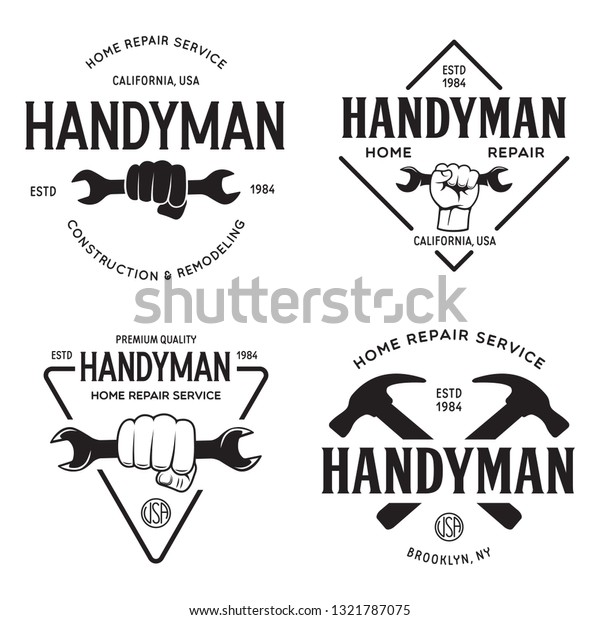 Handyman Labels Badges Emblems Design Elements Stock Vector (Royalty ...
