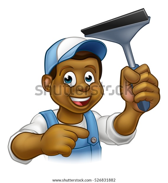 Handyman Window Cleaner Cartoon Character Holding 库存矢量图（免版税）526831882 ...