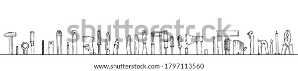 Handymans Tool Outline Hand Drawing Isolated Stock Vector (Royalty Free ...