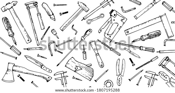 Handymans Tool Outline Hand Drawing Isolated Stock Vector (Royalty Free ...