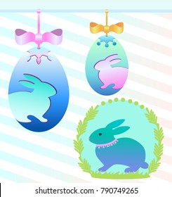 Hanging Easter Eggs Bunny Ribbons Background Stock Vector (Royalty Free ...