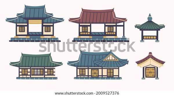 Hanok Asian Building Isolated Vector Set Stock Vector (Royalty Free ...