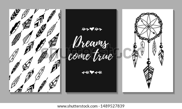 Hans Drawn Vector Cards Set Boho Stock Vector (Royalty Free) 1489527839 ...