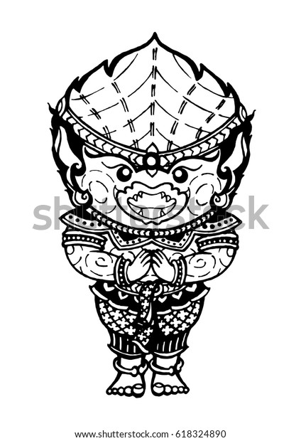 Hanuman White Monkey Hello Drawing Vector 库存矢量图（免版税）618324890 ...