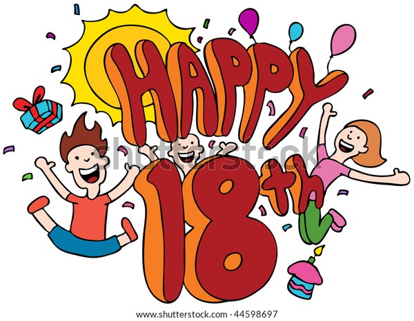 Happy 18th Cartoon Isolated On White Stock Vector (Royalty Free) 44598697