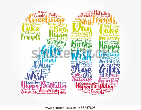 Happy 20th Birthday Word Cloud Collage Stock Vector (Royalty Free ...