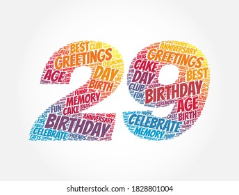 Happy 29th Birthday Word Cloud Holiday Stock Vector (Royalty Free ...