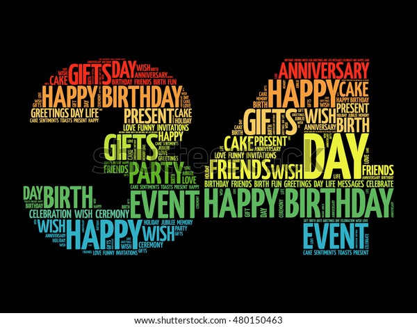 Happy 34th Birthday Word Cloud Collage Stock Vector (Royalty Free ...