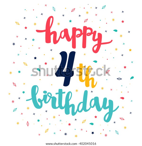 Happy 4th Birthday Greeting Card Cute Stock Vector (Royalty Free) 402045016