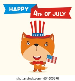 Vektor Stok Happy 4th July Funny Fox Flag (Tanpa Royalti) 654605698 ...