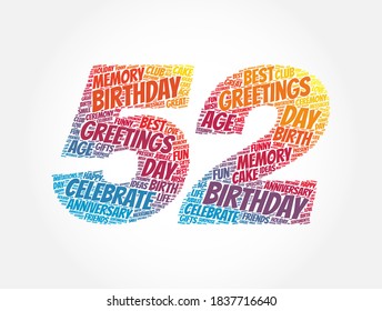 Happy 52nd Birthday Word Cloud Holiday Stock Vector (Royalty Free ...