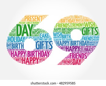 Happy 69th Birthday Word Cloud Collage Stock Vector (Royalty Free ...