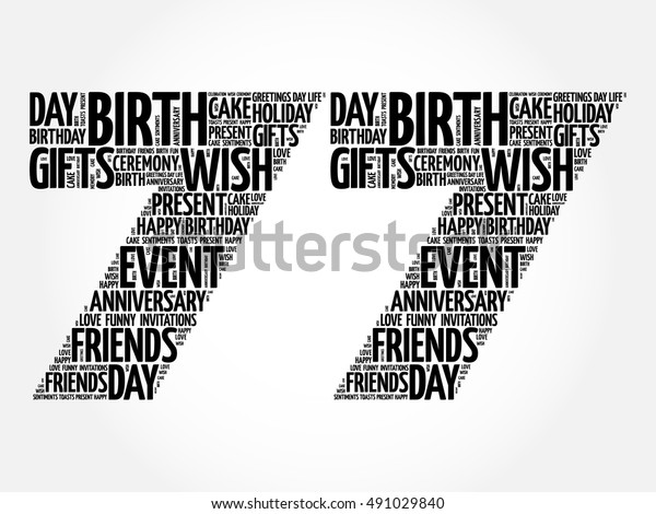 Happy 77th Birthday Word Cloud Collage Stock Vector (Royalty Free ...