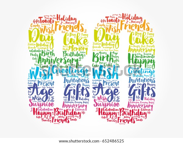 Happy 80th Birthday Word Cloud Collage Stock Vector (Royalty Free ...